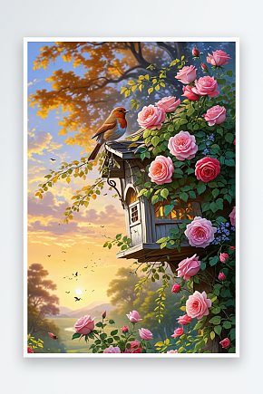 夜莺与玫瑰插画图片素材下载-众图网