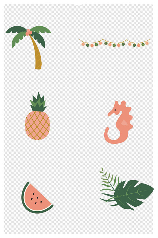 夏季沙滩海浪椰子树饮料啤酒卡通免扣元素模板下载-编号2249775-众图网