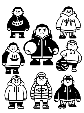 卡通人物黑白矢量插画图形素材下载-众图网