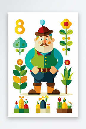 胖大叔花草树木插画元素素材下载-众图网