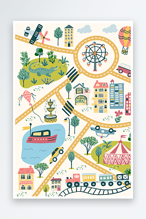 可爱风手绘卡通地图插画设计素材下载-众图网