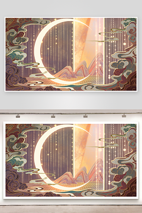 创意国潮山水背景素材下载-众图网